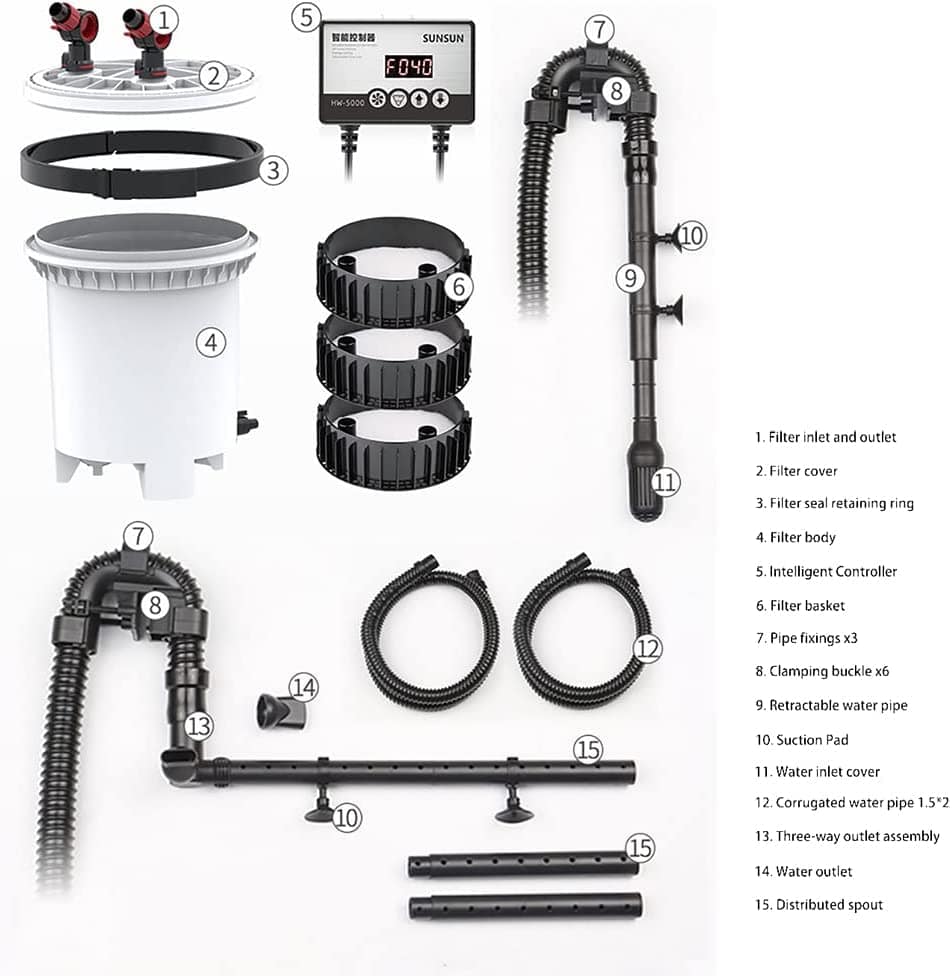 SunSun HW-5000 UV 9W 4-Stage External Canister Filter, 1215gph ...