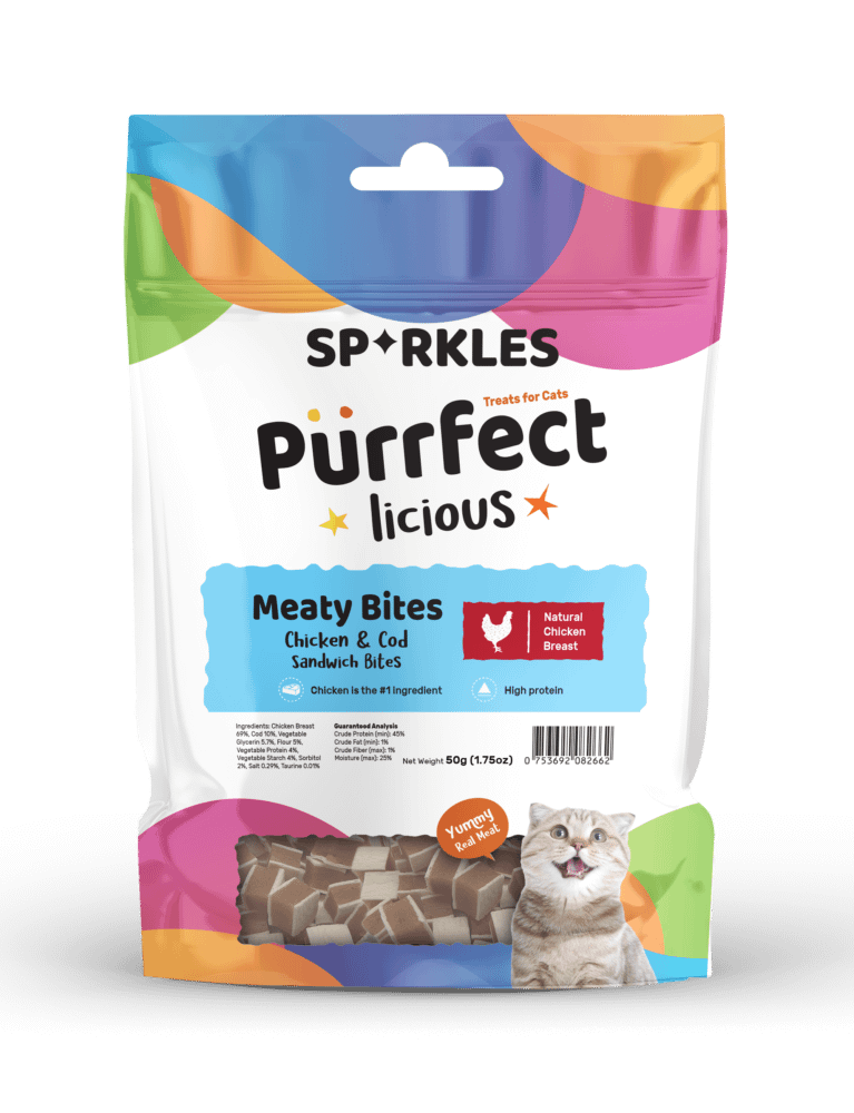 Sparkles Purrfect Licious Chicken and Cod Sandwich Bites Cat Treats 50g ...
